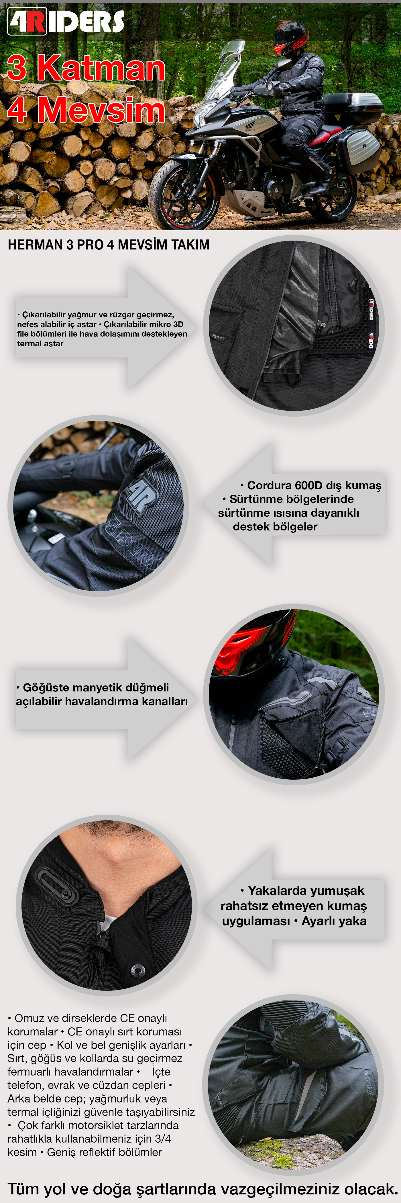 4Riders Herman 3 Pro 3 Katmanlı Korumalı Motosiklet Montu Fiyatı ve ...